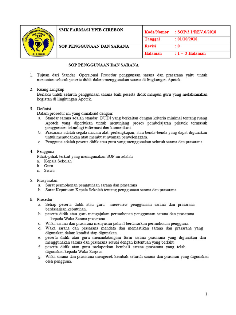 Sop Penggunaan Sarana Dan Prasarana | PDF | Bisnis