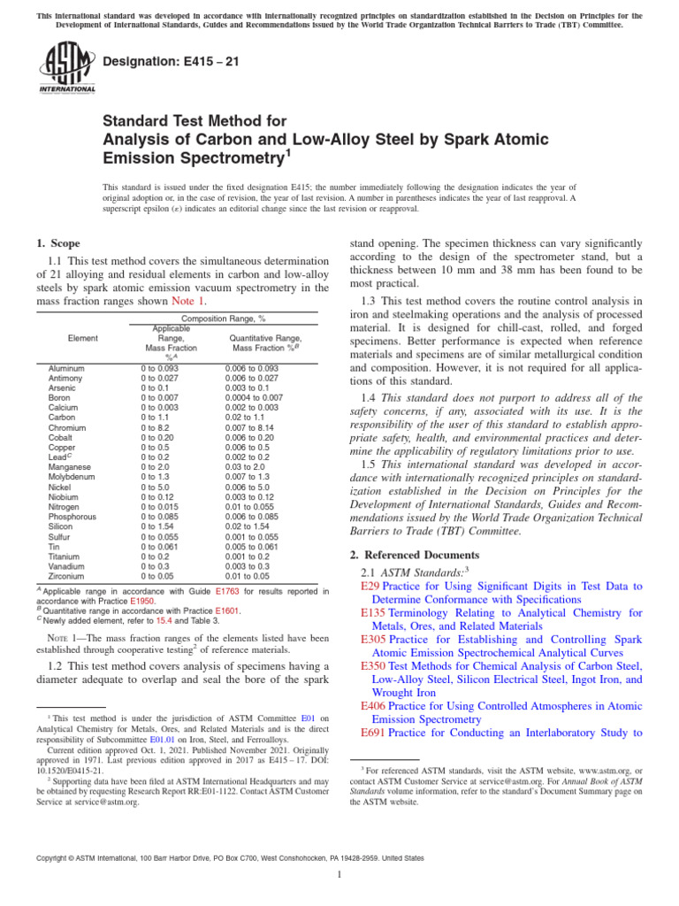 ASTM E415-21 Standard Test Method For Analysis For Carbon and Low-Aloy ...