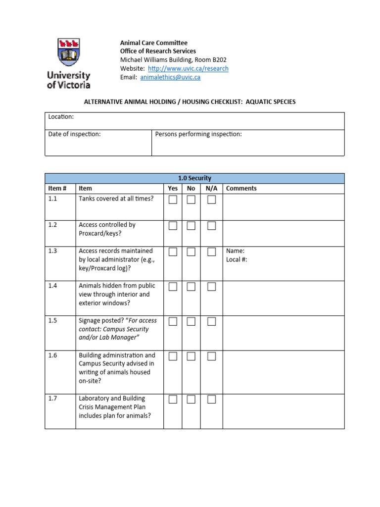 Acs Alternative Animal Housing Checklist Aquatic Species | PDF ...