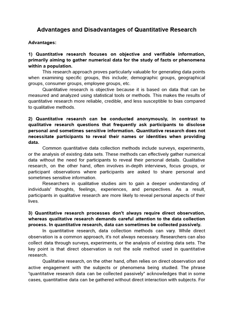 Advantages and Disadvantages of Quantitative Research | PDF | Quantitative Research | Methodology