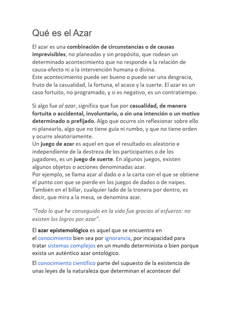 Definición y Concepto de Azar | PDF | Determinismo | Aleatoriedad