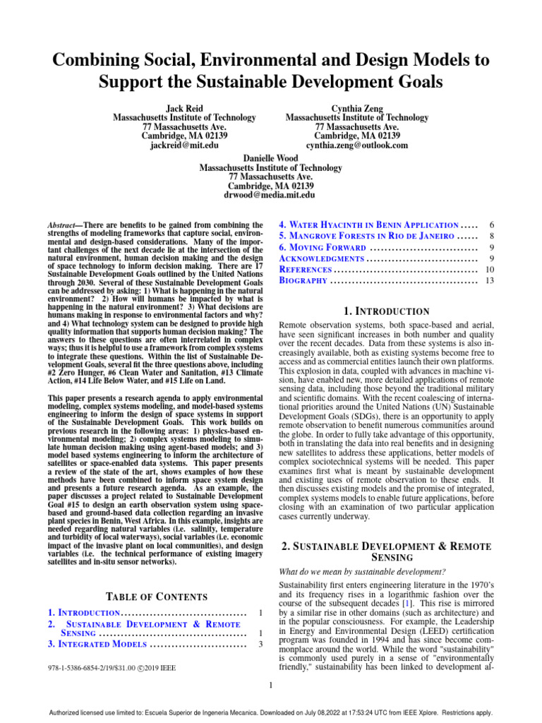 Combining Social Environmental and Design Models To Support The Sustainable Development Goals ...