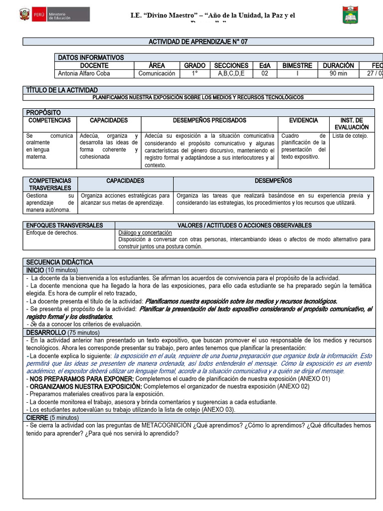ACTIVIDAD 7_EdA 2_1° GRADO_DM | PDF | Evaluación | Aprendizaje