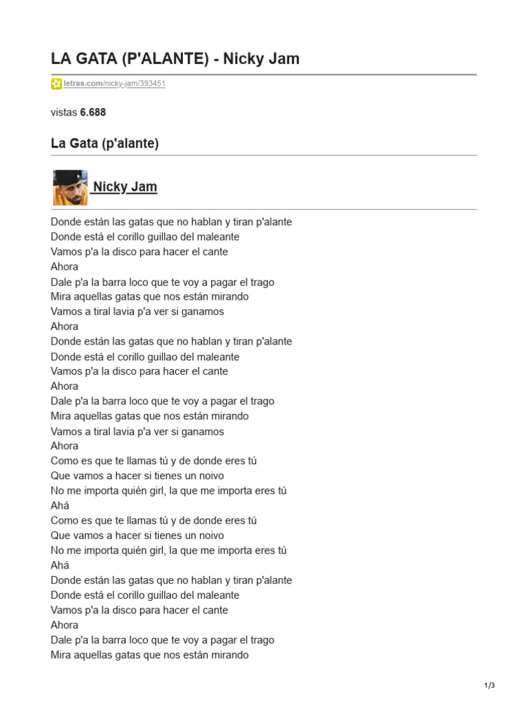 LA GATA PALANTE - Nicky Jam | PDF