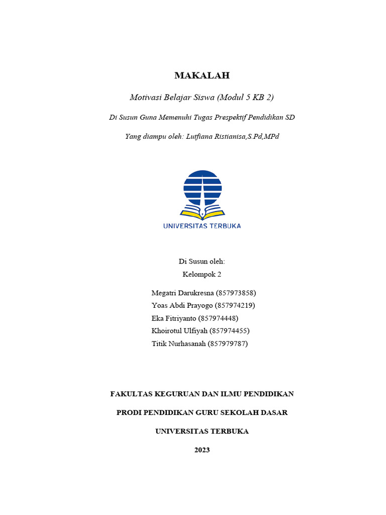 Kelompok 2 - Modul 5 KB 2 - Motivasi Belajar Siswa | PDF | Pengembangan Diri