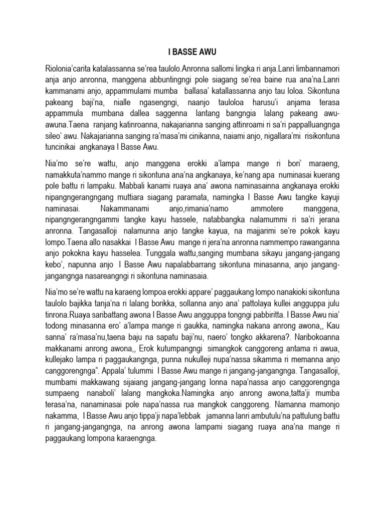 Dongeng - I Basse Awu | PDF