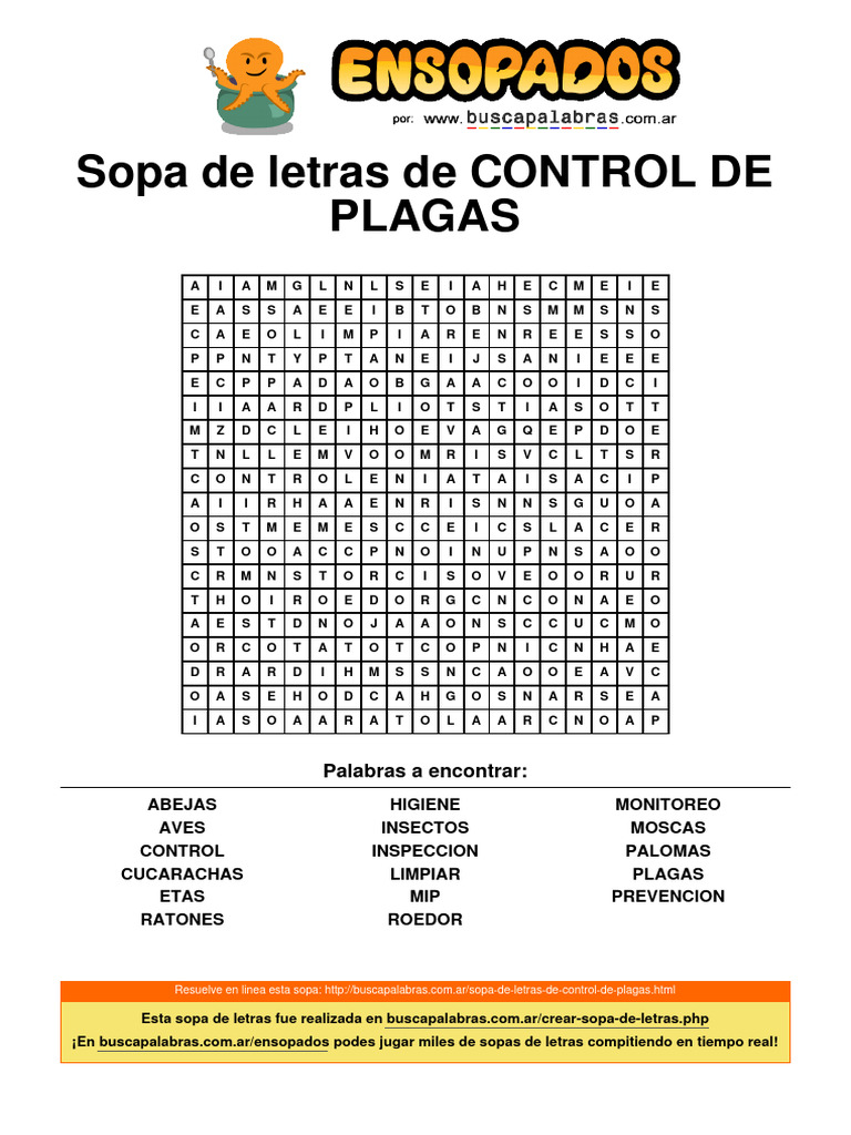 Sopa de Letras de Control de Plagas | PDF | Insectos