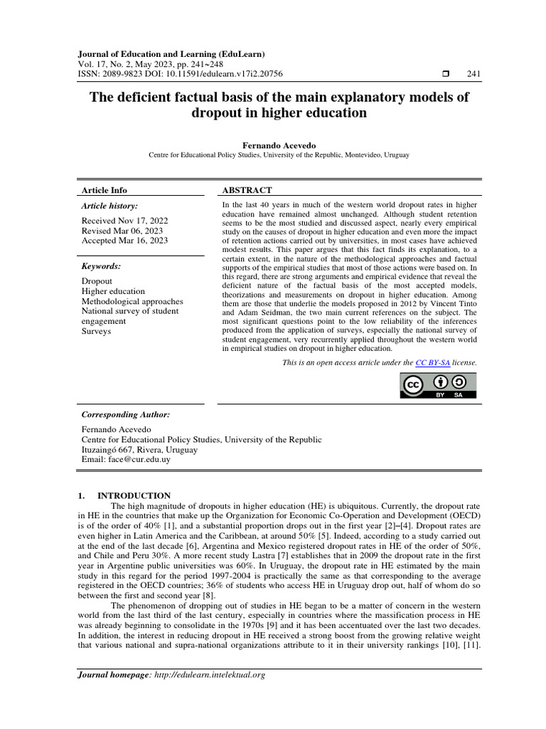 The Deficient Factual Basis of The Main Explanatory Models of Dropout in Higher Education | PDF ...