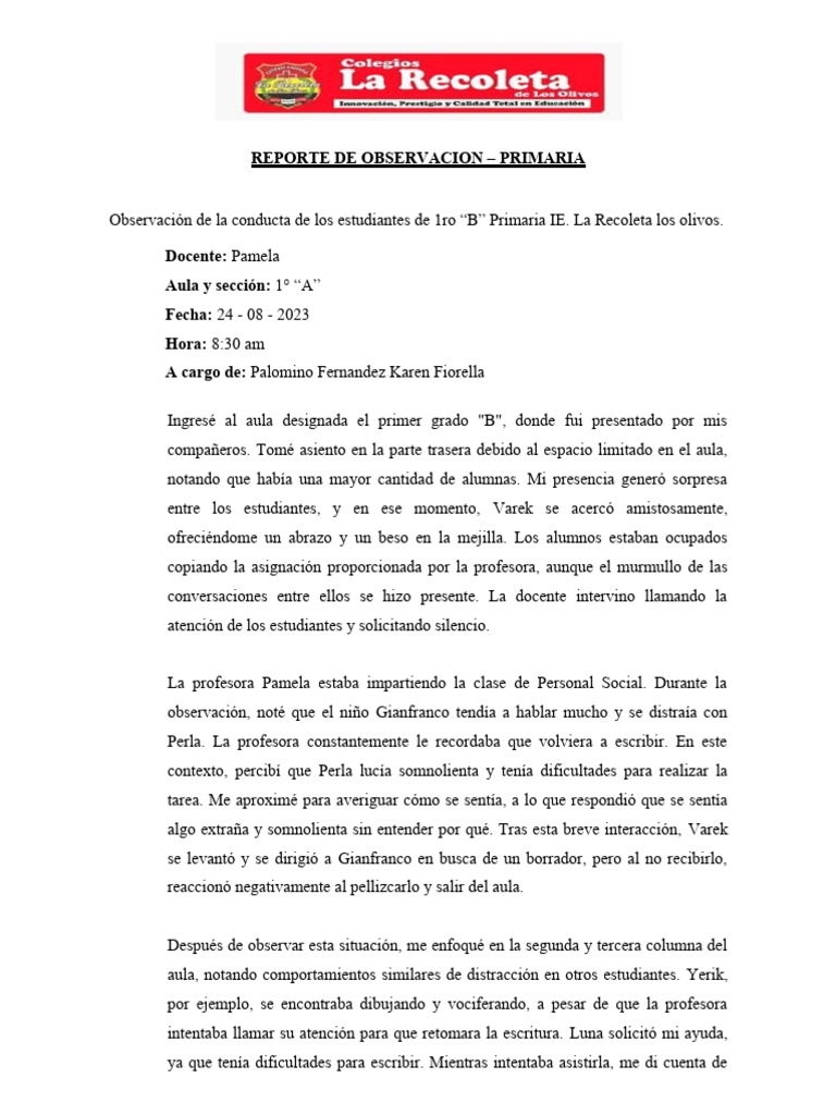 Reporte 24-08-23 1°b | PDF | Salón de clases