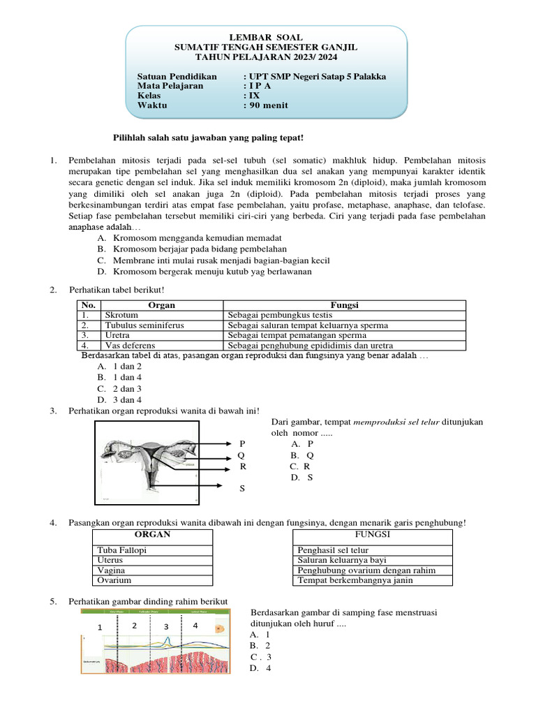 Soal STS Ganjil Ipa 2023-2024 | PDF | Kesehatan Holistik