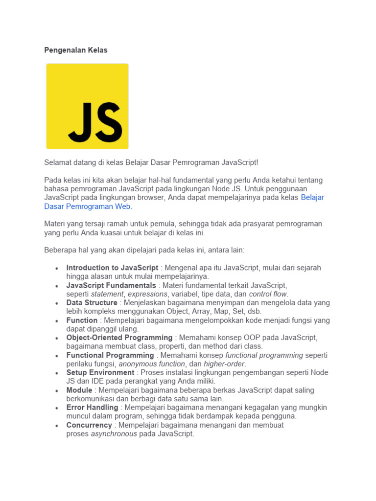 Pengenalan Kelas Back End (JavaScript) | PDF | Karier & Perkembangan | Seni