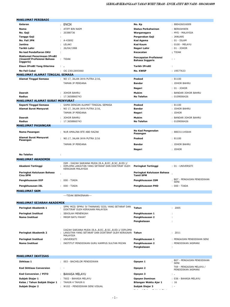 SK Paparan Semakan Data PDF - CFM | PDF