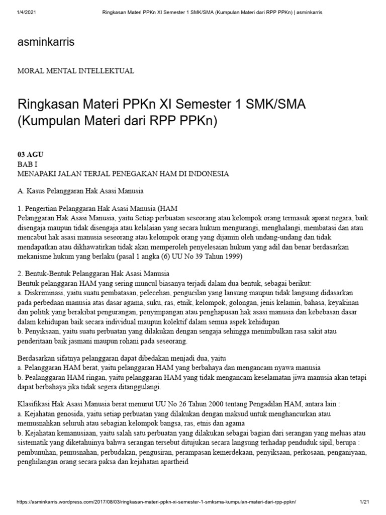 Ringkasan Materi PPKN XI Semester 1 SMK - SMA (Kumpulan Materi Dari RPP PPKN) - Asminkarris ...