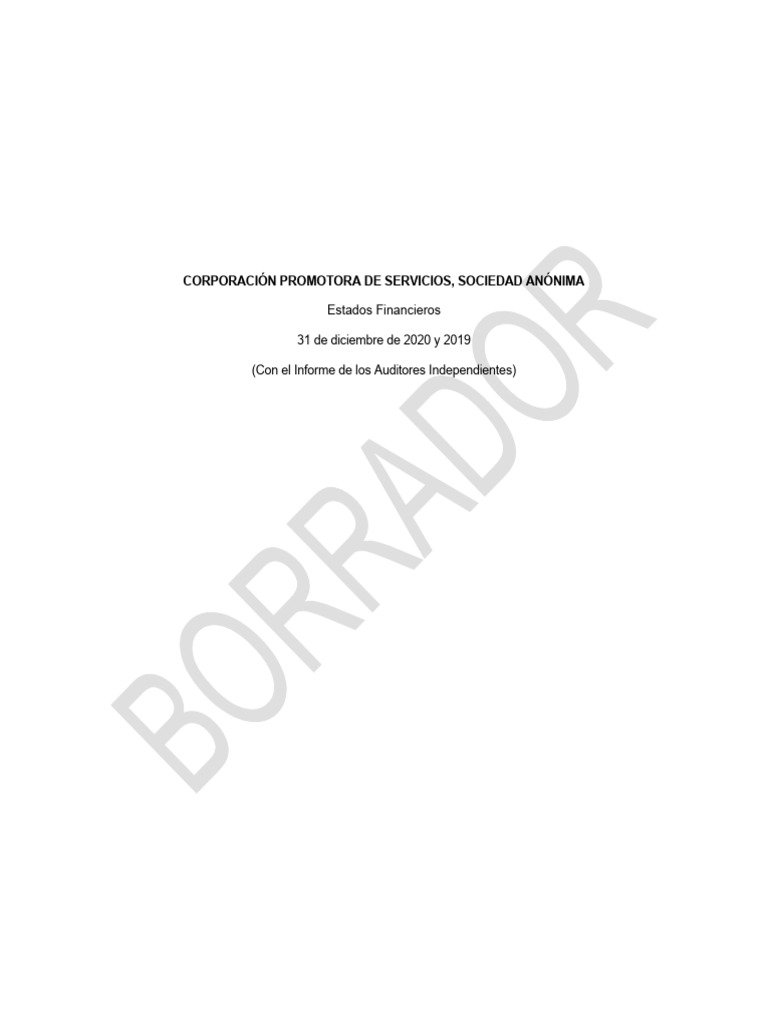 Informe de Auditoría de Corporación CPS - S.A. 2020-2019 | PDF | Preocupación continua ...