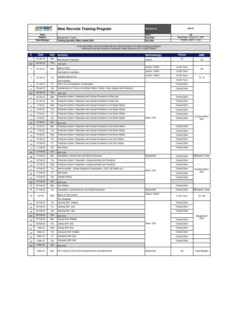 Managing Director Training Calendar | PDF | Home | Food And Drink ...