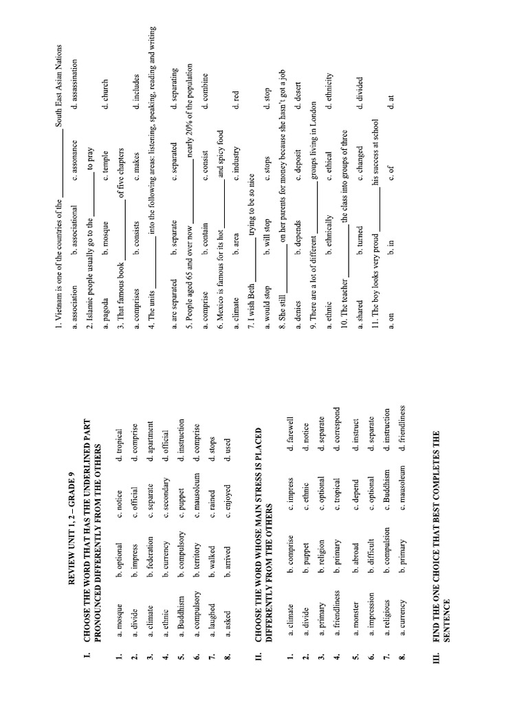 Review Unit 1,2 | PDF