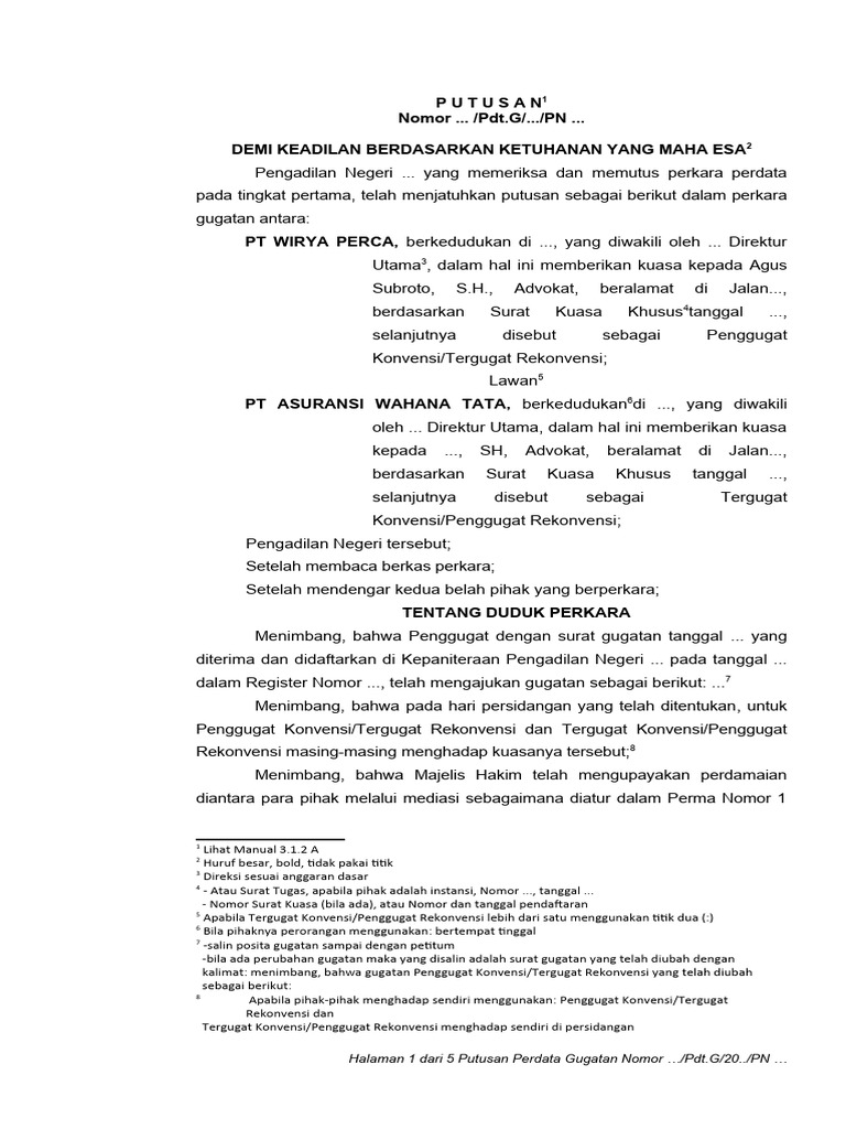 05 Putusan Perdata (Format Rekonvensi) - Final 17052013 | PDF | Hukum