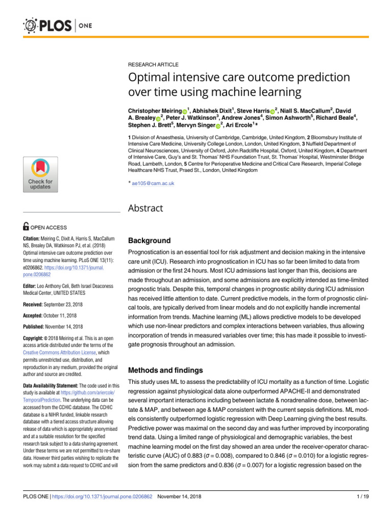 Optimal Intensive Care Outcome Prediction Over Time Using Machine ...