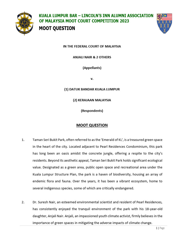 KL Bar Moot 2023 Moot Question 04.10.2023 | Download Free PDF | Natural Environment