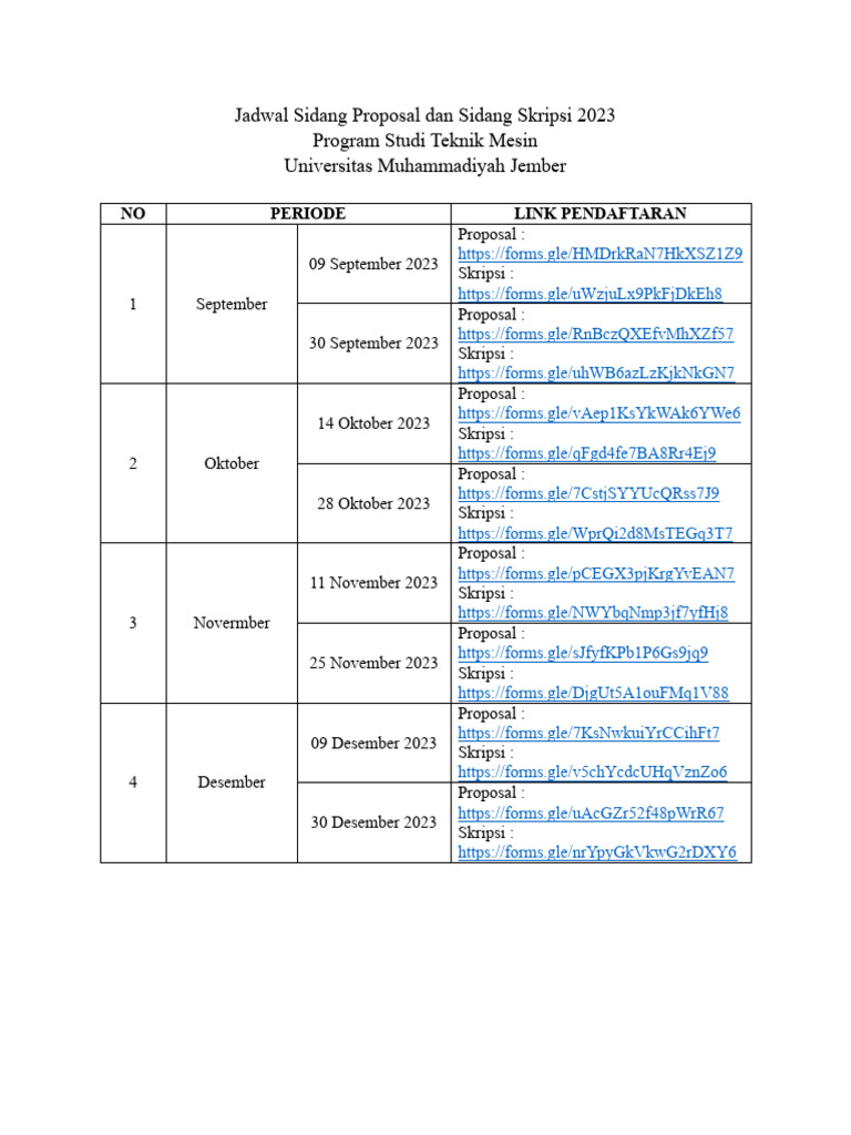 Jadwal Sidang Proposal Dan Sidang Skripsi 2023 | PDF