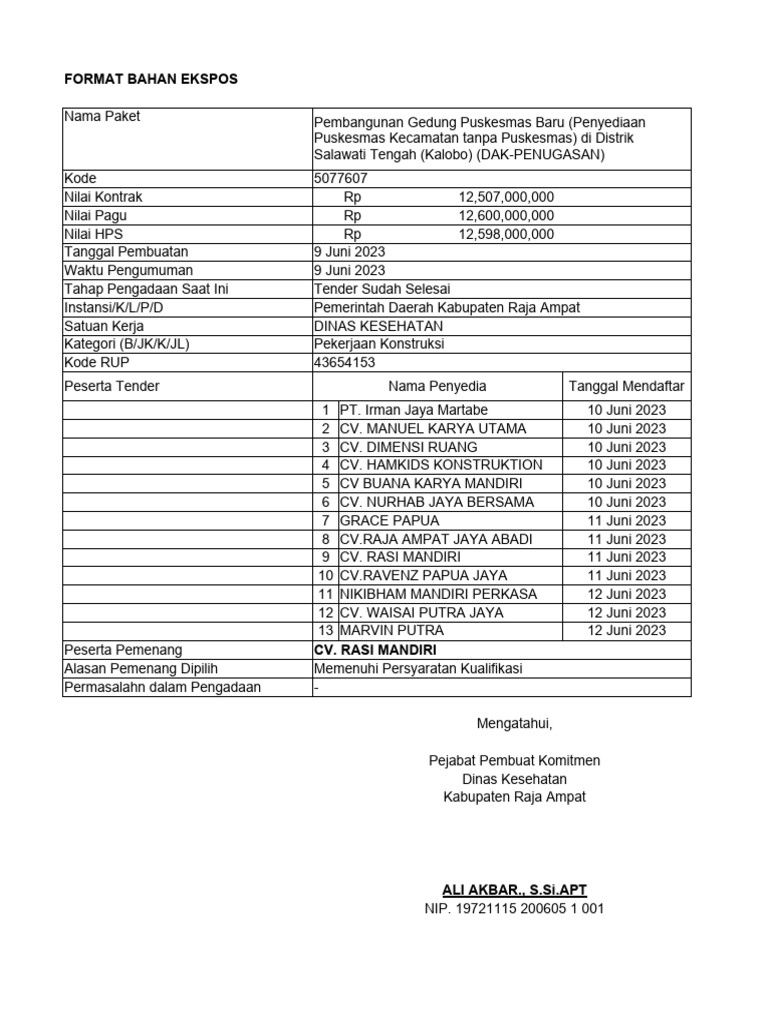 Format Bahan Ekspos Dinkes Ra Ta 2024 | PDF