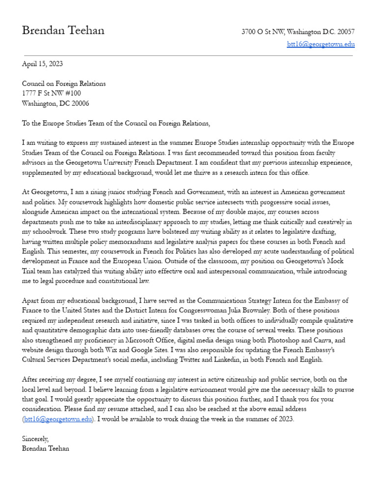 Cover Letter - Europe Studies | PDF | Learning | Human Communication