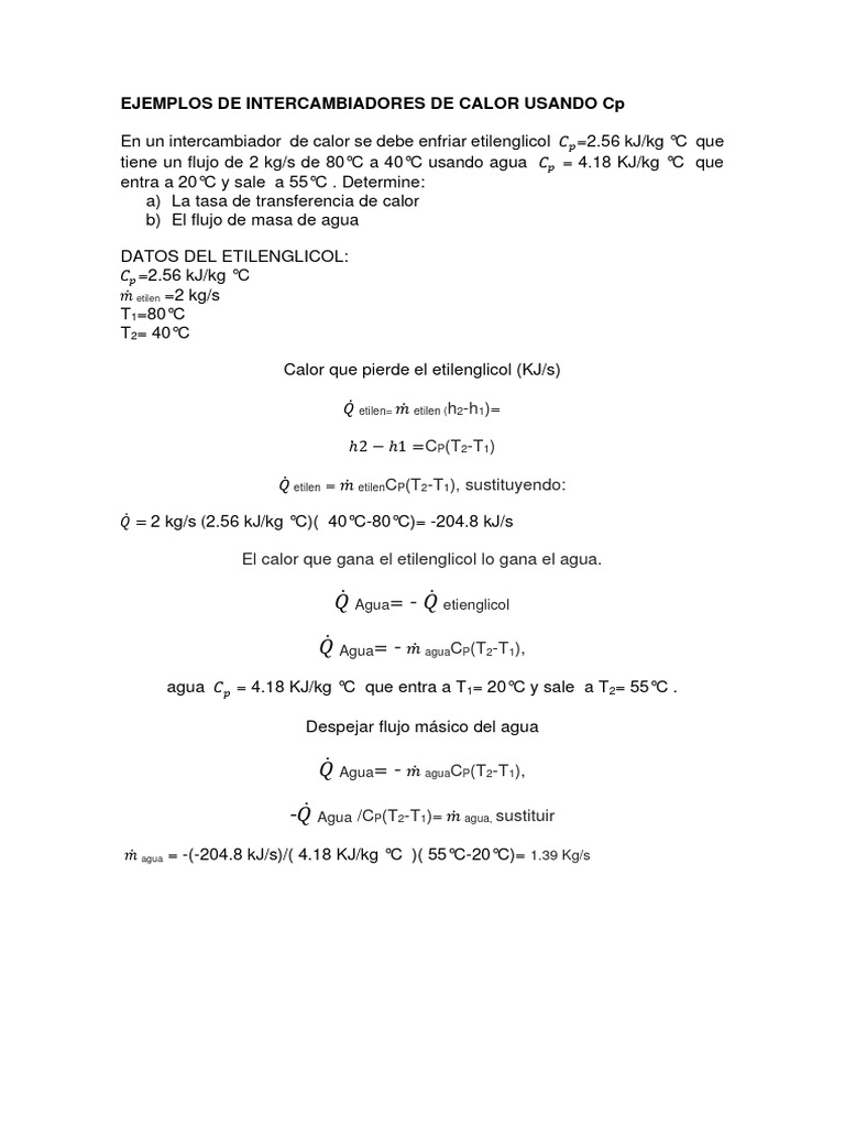 EJEMPLOS DE INTERCAMBIADORES DE CALOR USANDO CP | PDF