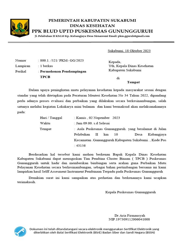 Surat Permohonan Pendampingan TPCB | PDF