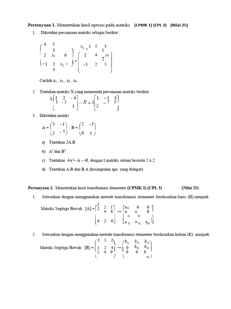 Operasi Matriks dan Determinan SPL | PDF