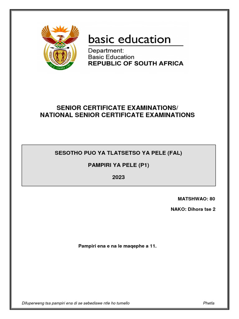 Sesotho FAL P1 May-June 2023 | PDF