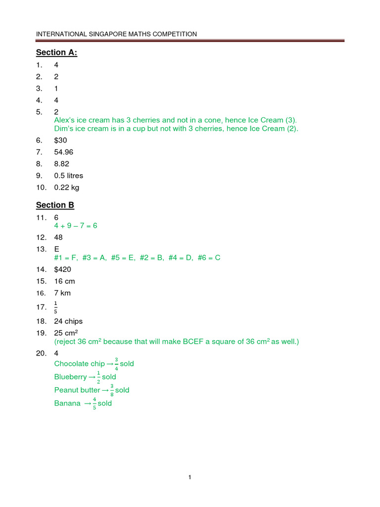 P4 ISMC 2021 Ans Solutions | PDF | Home & Garden | Science & Mathematics