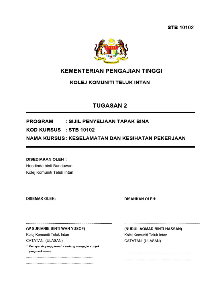 TUGASAN 2 Keselamatan Kesihatan Pekerjaan (Stb1) | PDF