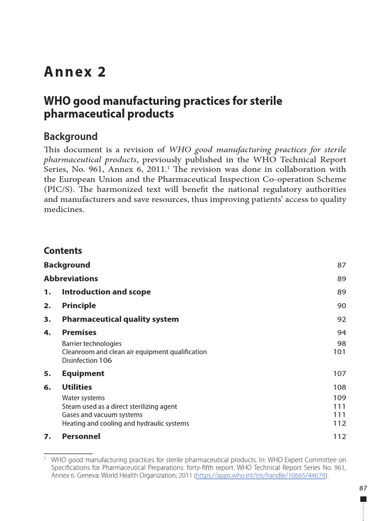 TRS 1044 -Annex 2 - Gmp Sản Xuất Thuốc Vô Trùng | PDF | Sterilization ...