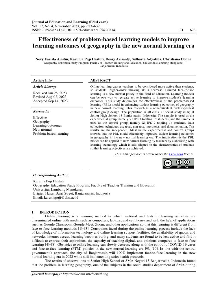 Effectiveness of Problem-Based Learning Models To Improve Learning Outcomes of Geography in The ...