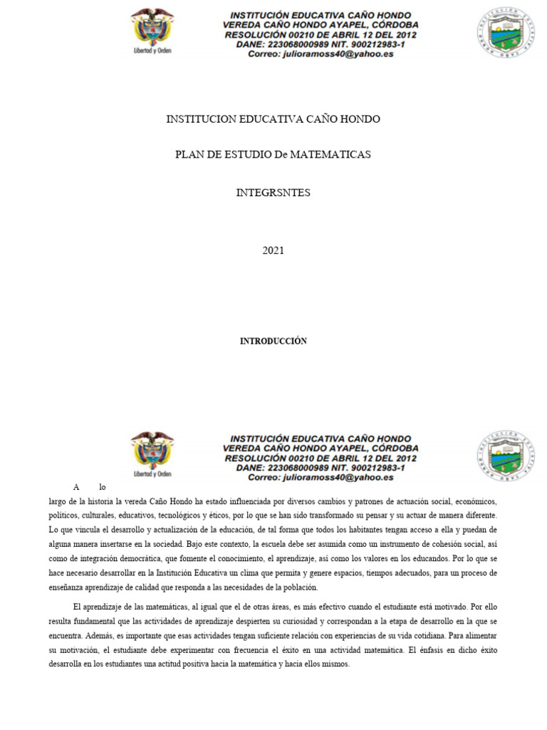 Plan de Matematica | Descargar gratis PDF | Medición | Pensamiento