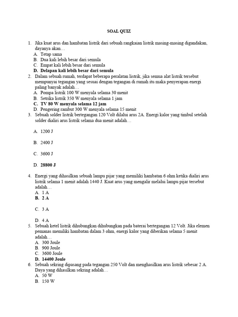 Quiz Energi Dan Daya Listrik 9 SMP | PDF | Science & Mathematics | Technology & Engineering