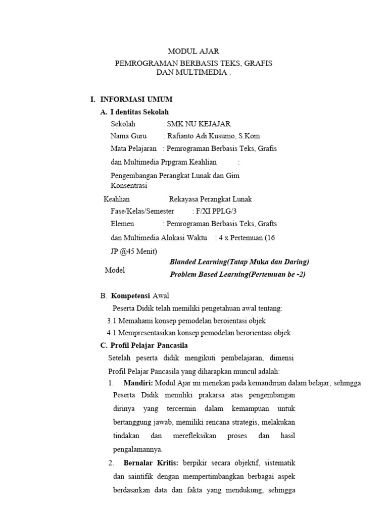 Modul Ajar Pemrograman Berbasis Teks, Grafis Dan Multimedia | PDF