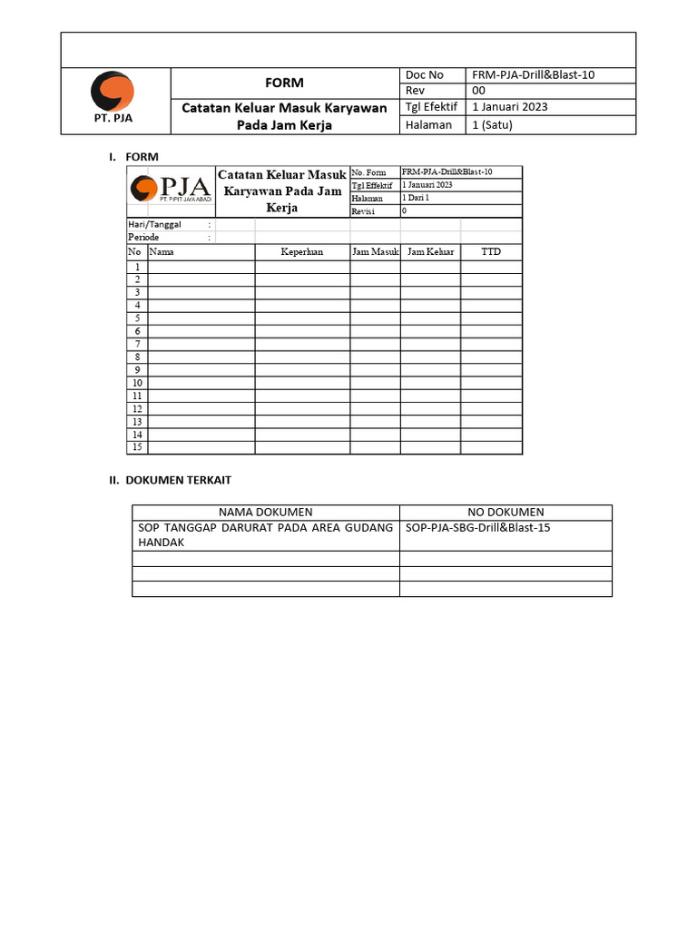 FORM-Catatan Keluar Masuk Karyawan Pada Jam Kerja | PDF