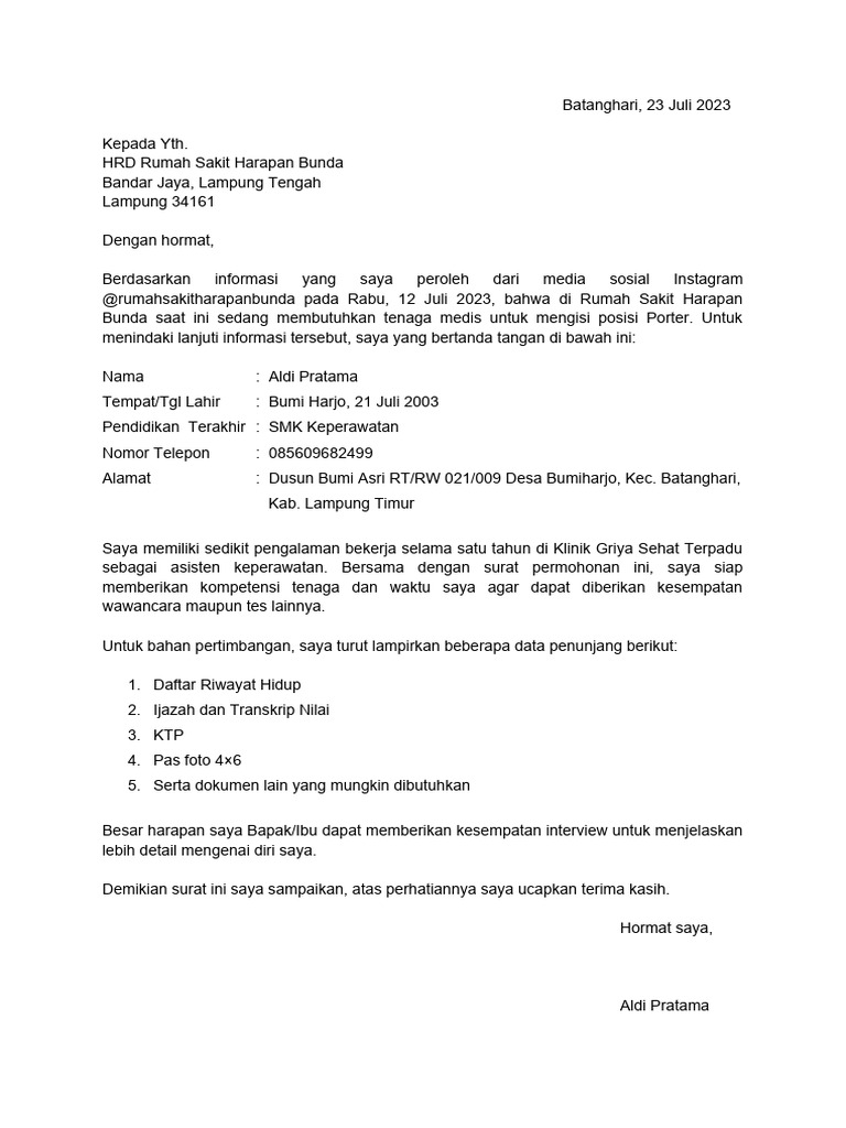 Surat Lamaran Aldi | PDF | Gaya Hidup