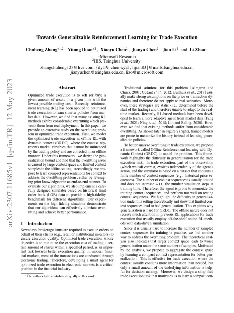 Zhang - 2023 - Towards Generalizable Reinforcement Learning For Trade ... Zhang - 2023 - Towards Generalizable Reinforcement Learning For Trade ...