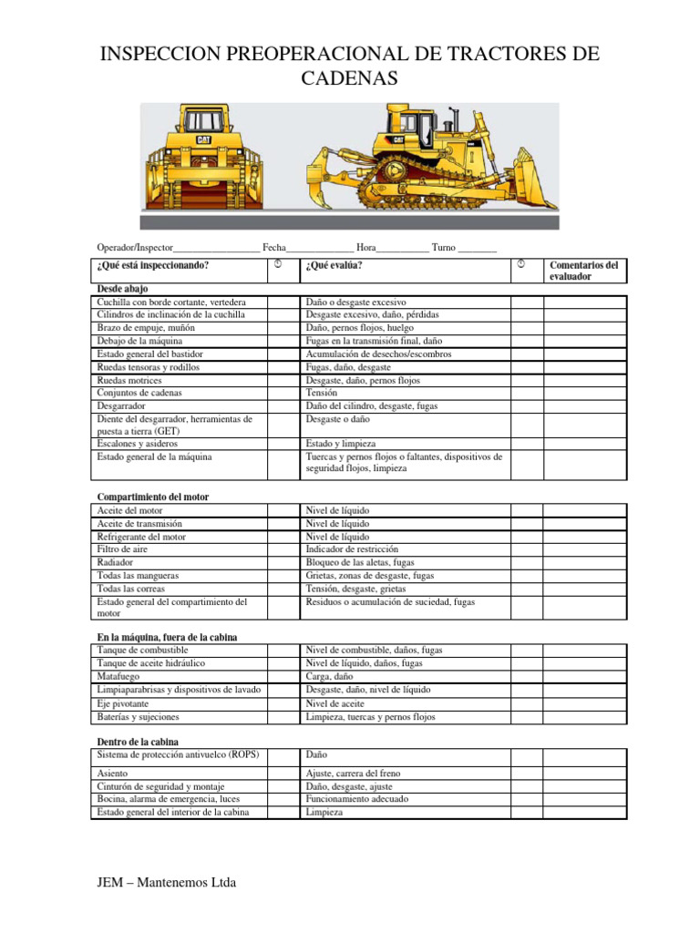 Check List Tractor Oruga 02 | Descargar gratis PDF | Vehículos | Bienes manufacturados