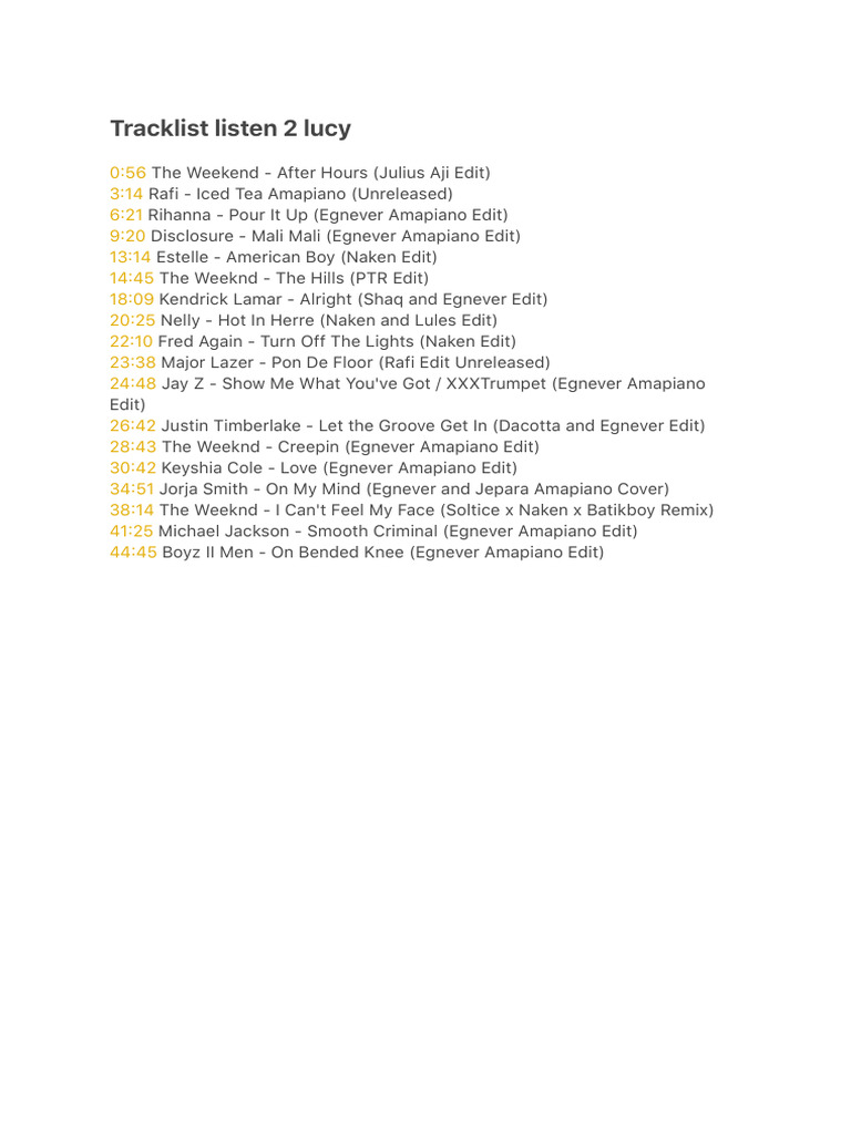 Tracklist Listen 2 Lucy | PDF