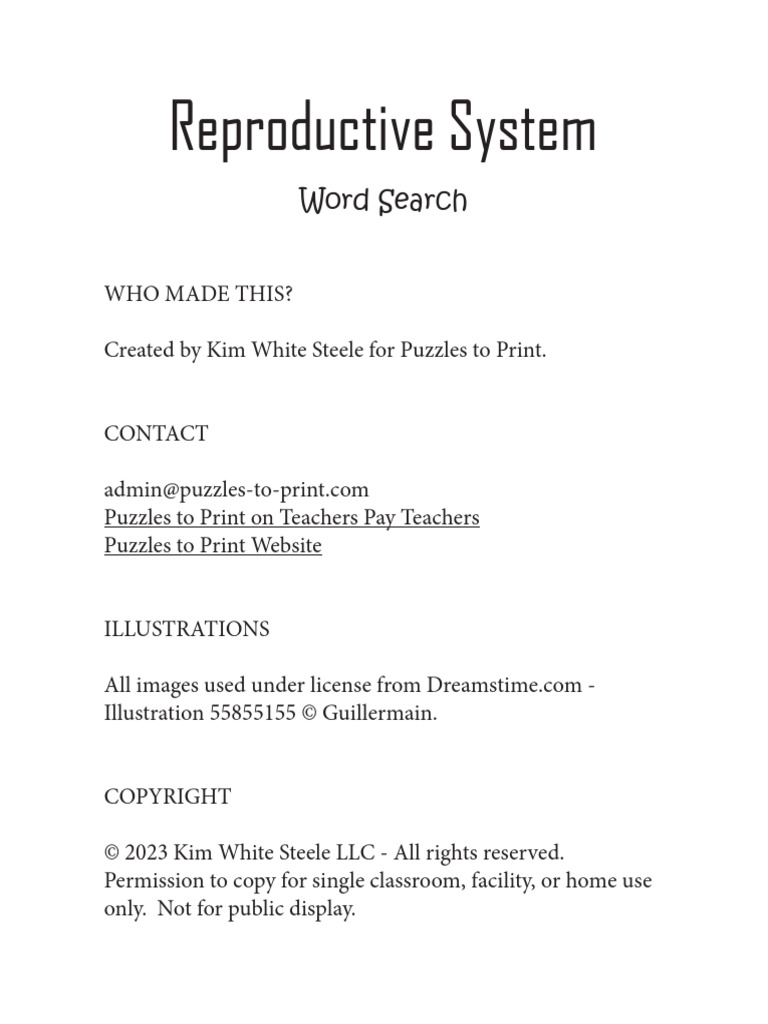 Reproductive System Word Search | PDF | Word Search | Data Management