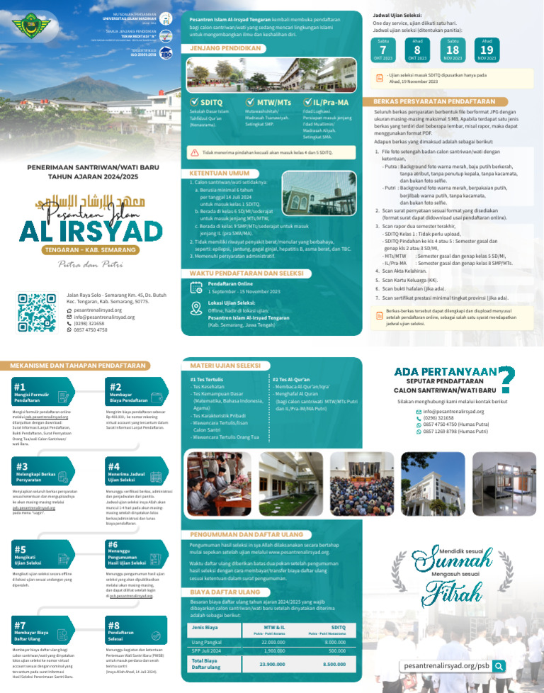 Brosur Pesantren Islam Al Irsyad Tengaran 2024 2025 | PDF