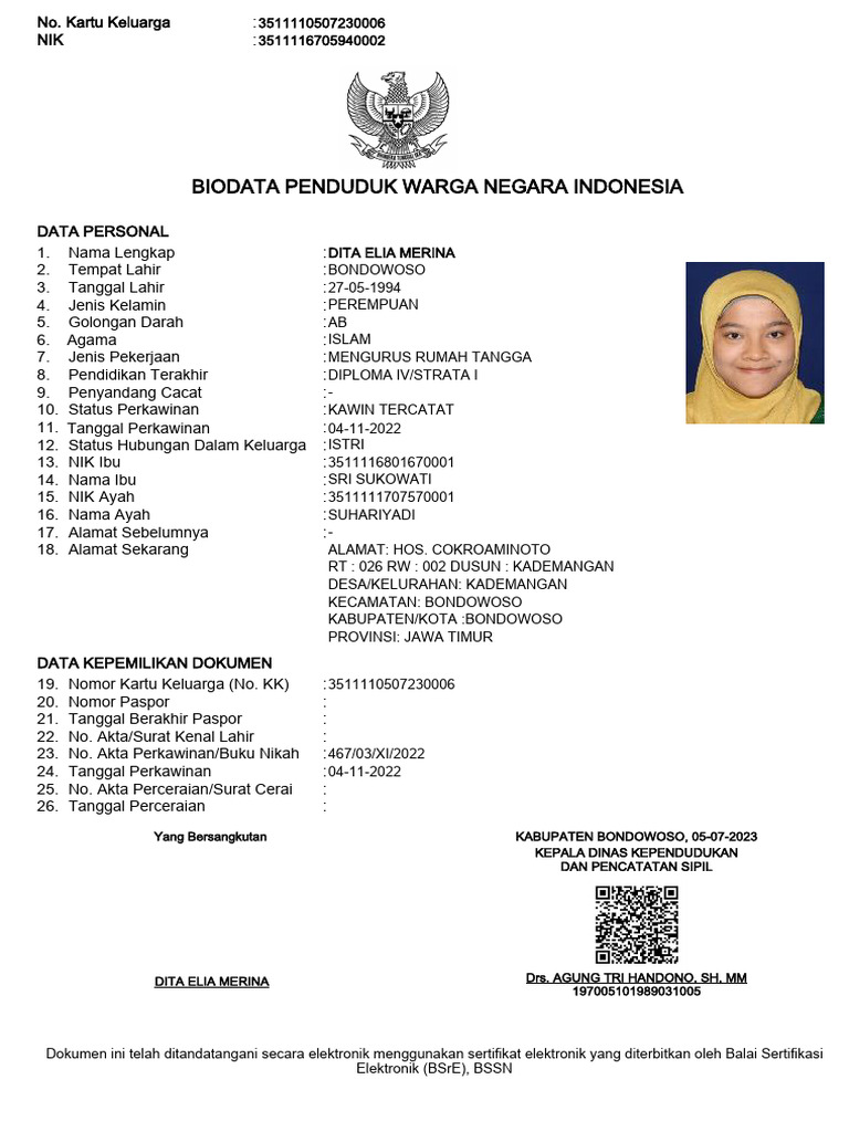 Biodata Le 1 | PDF