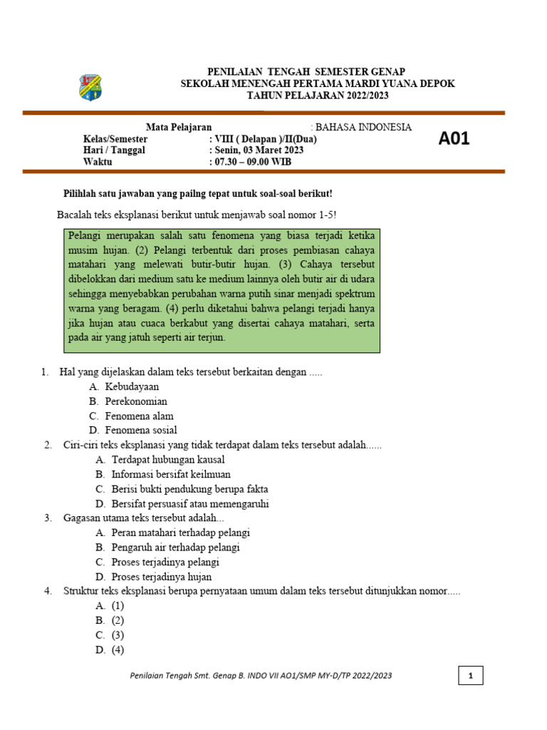 Soal Pts Genap A01 | PDF