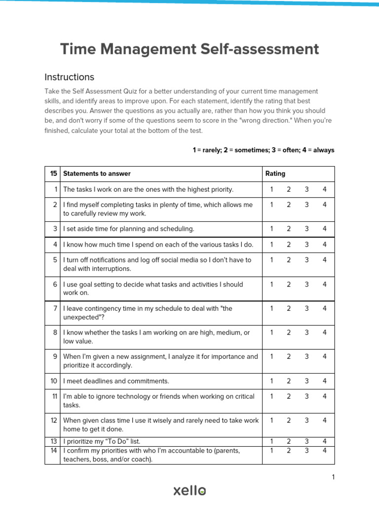 Time Management Self-Assessment - EN | PDF