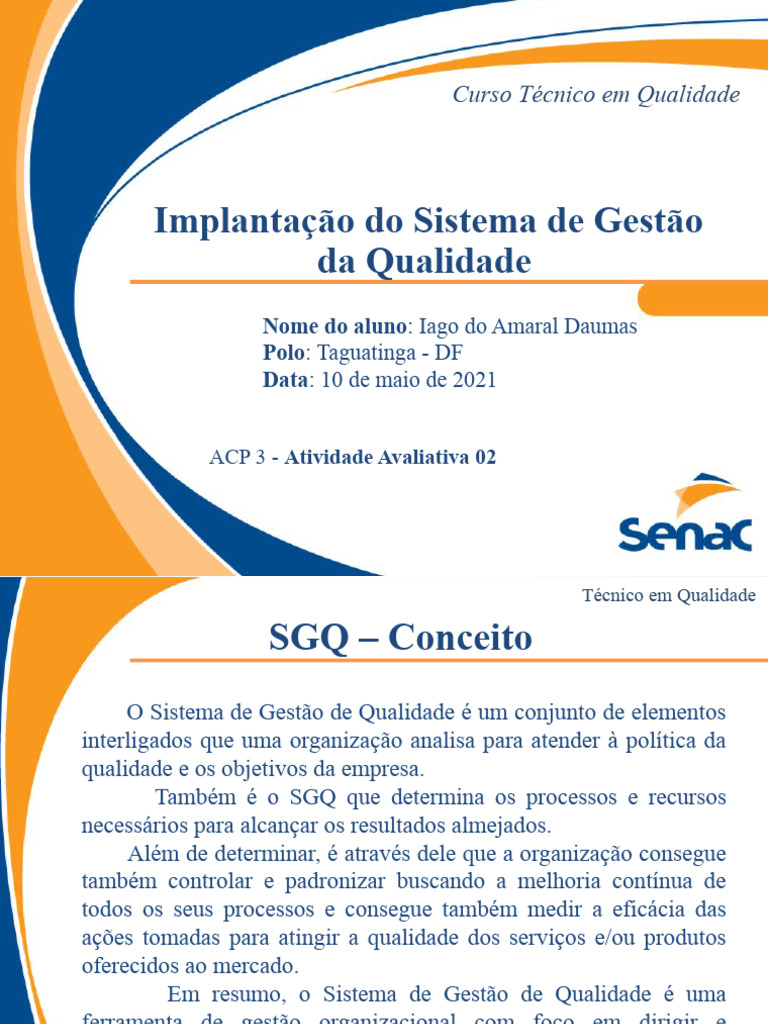 ACP 3 - Atividade Avaliativa 2 | PDF | Qualidade (negócios) | Qualidade