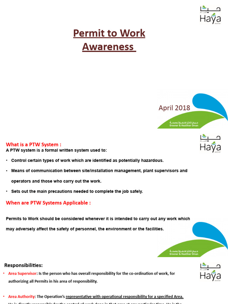 PTW Presentation | PDF | Safety | Occupational Safety And Health