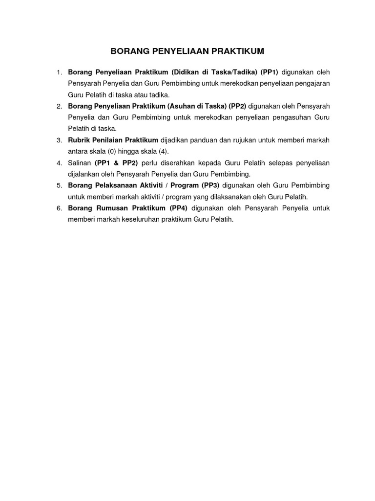 Rubrik Dan Borang Penyeliaan Praktikum | PDF